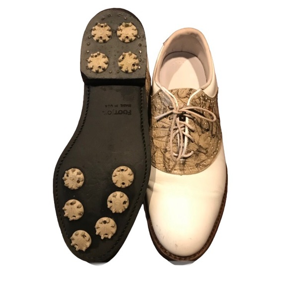 FootJoy | Shoes | Footjoy Classics White Beige Embossed Saddle Leather ...